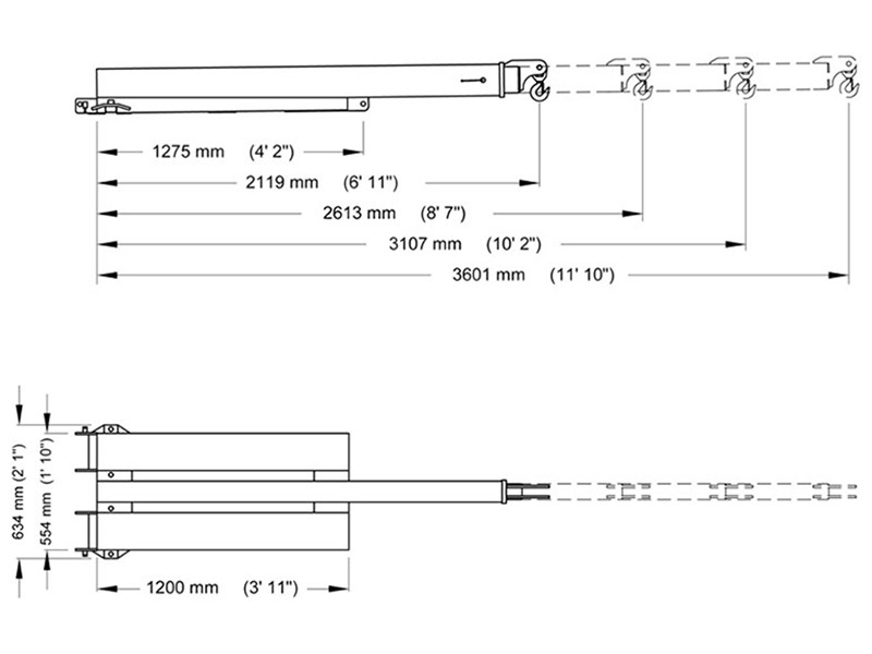 Forklift Jib Attachment Drawing DHE 4.75 Tonne Incline Jib Lifting